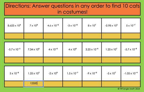 Scientific Notation Halloween Math - Search & Find Digital Activity