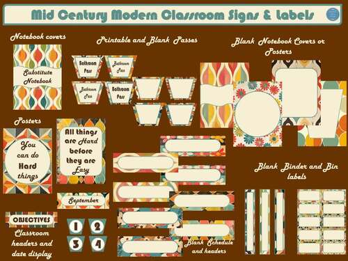 Mid Century Modern Classroom Signs and Labels for Middle and High School