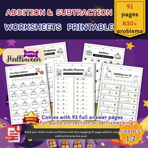 Halloween Math Worksheets Bundle | Addition & Subtraction 830+ Problems ...