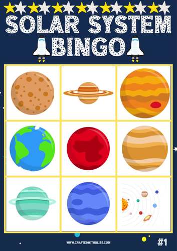 Solar System BINGO For Preschool-Kindergarten, Solar System Games and ...