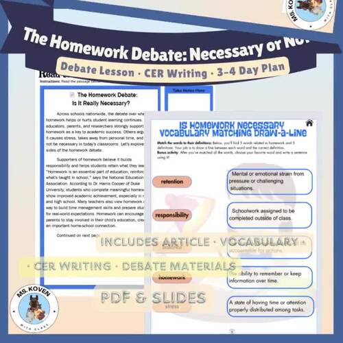 The Homework Debate: 3–4 Day Argument Writing & CER Lesson with ...
