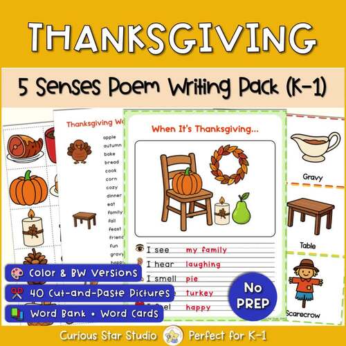 5 Senses Poem Templates | Thanksgiving Writing Activities | Word Bank ...