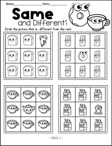 Same and Different Activity Worksheet Visual Discrimination for PreK ...