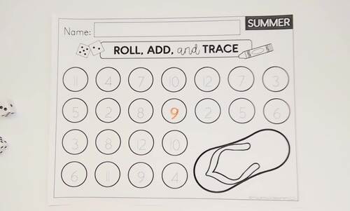 Summer Roll, Add, and Color Activity | Number Writing Practice | Addition