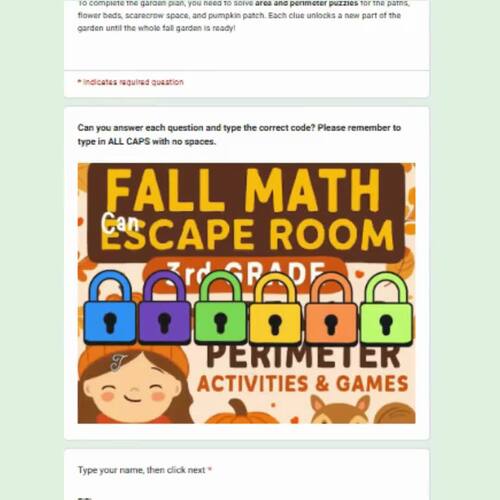 Fall Math Escape Room 3rd Grade | Area & Perimeter Escape Room Games