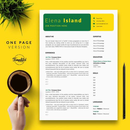 Creative Resume - Elena Island / Professional Resume for MS Word ...