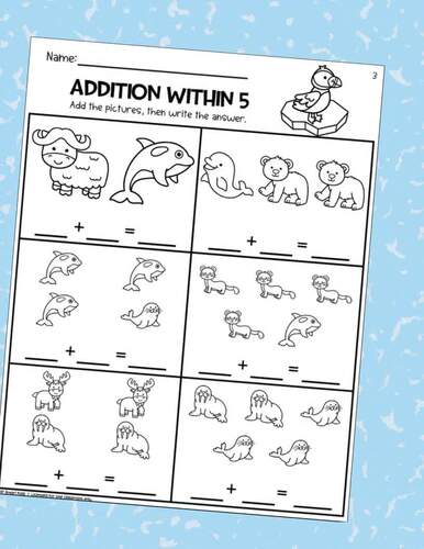Arctic & Polar Animals Picture Addition Within 5 Worksheets Count & Add ...