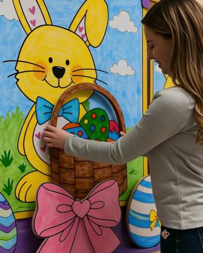 Easter Bunny Craft with Basket & Easter Eggs | Printable Coloring, Cut ...