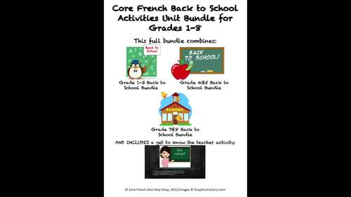 Core French Back to School Activities Full Grade 1-8 Bundle | TPT