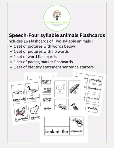 Speech-Four syllable animals and bugs flashcard set 3-black and white ...