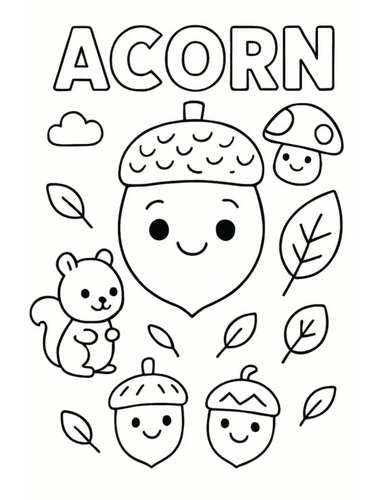 acorn, fall, autumn, forest, harvest, nature, coloring, printable ...