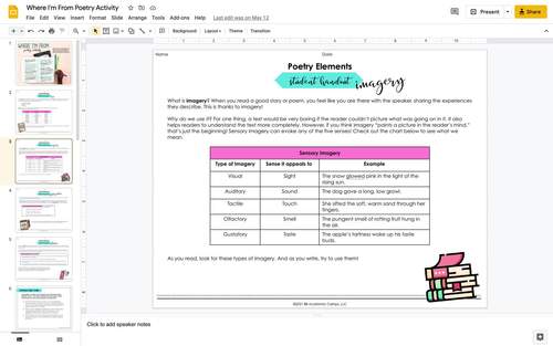 Elements of Poetry Activity: “Where I’m From” Poem - PRINT AND DIGITAL