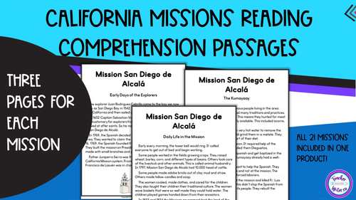 California Missions Reading Comprehension Passages 4th Grade History