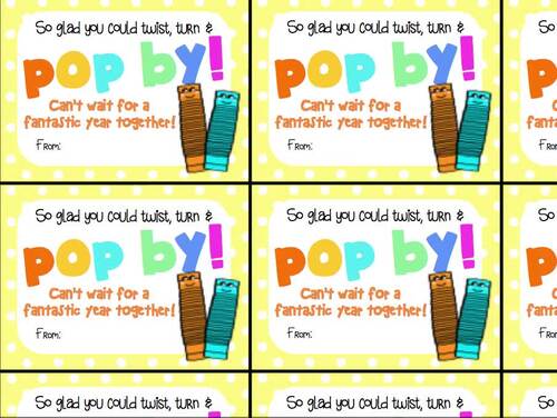 Pop Tubes Open House Gift Tag- So glad you could twist, turn & pop by!