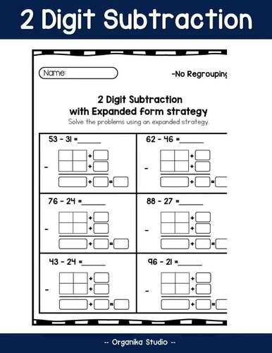 2 Digit Subtraction With Expanded Form Strategy Without Regrouping Workheet