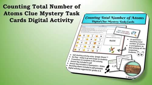 Periodic Table Counting Atoms Digital Clue Mystery Task Cards Activity