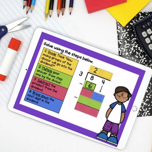 Digital 2 Digit by 1 Digit Long Division Boom Cards Activity No Remainders