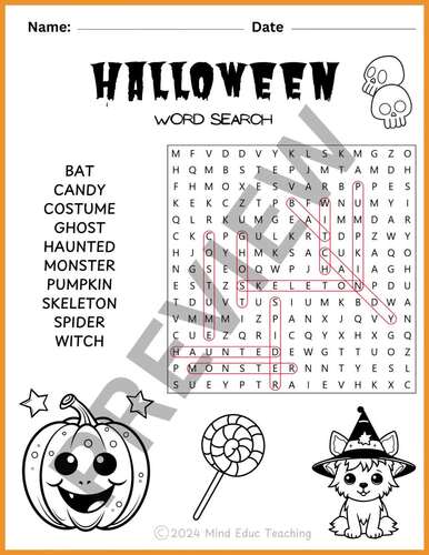 Halloween Vocabulary Word Search Activities + Cloring Pages Gift