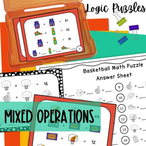 Basketball Math Logic Puzzle Enrichment Activity Mixed Operations Task ...
