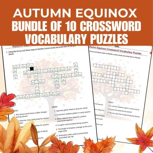 Autumn Equinox - Fall Equinox Bundle of 10 Crossword Puzzles Vocabulary ...