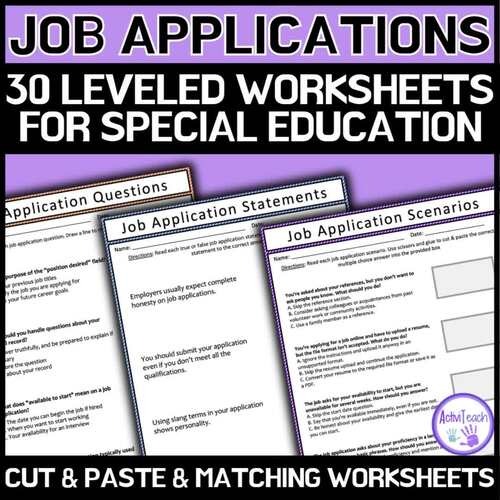 Job Application Worksheets Packet Special Education Life Skills Career ...