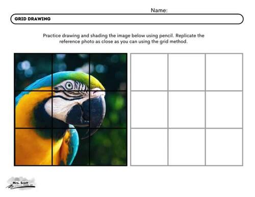 Grid Drawing Art Worksheets - Animals - 6-12th Grade by Art with Brianna