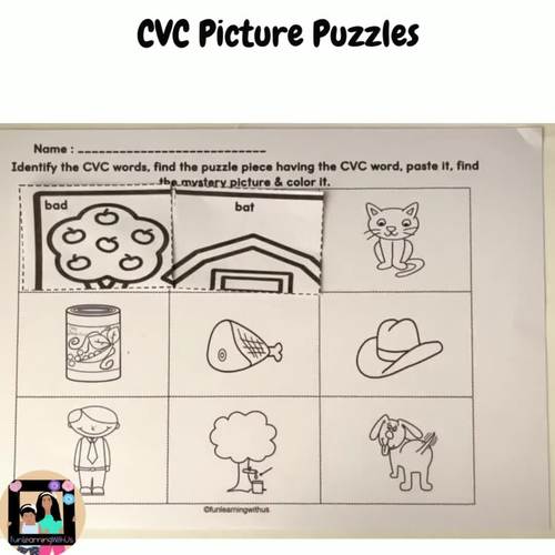 CVC Words Picture Puzzles | Short Vowel Mystery Pictures Activity