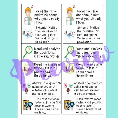 Reading Test Taking Strategies Bookmark and Poster | TPT