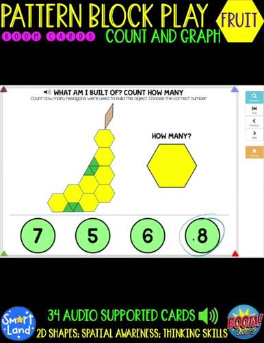 Pattern Blocks digital 2D shapes activities | Fruit Count and Graph