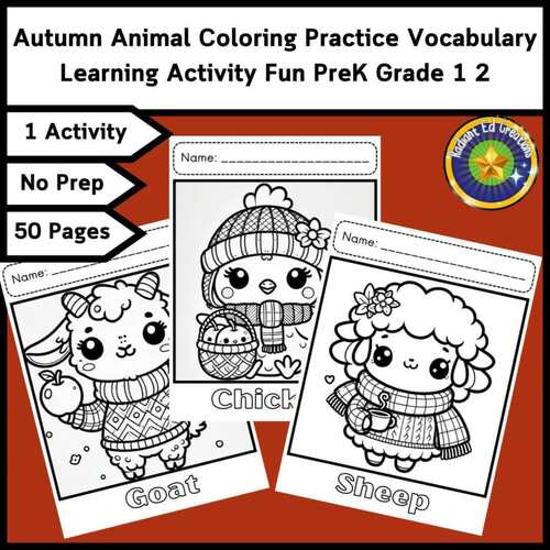 Autumn Animal Coloring Practice Vocabulary Learning Activity Fun PreK ...