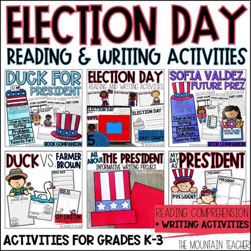 Election Day 2024 Activities for Reading Comprehension and Writing Crafts