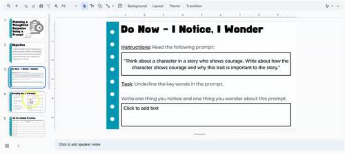 Planning a Thoughtful Response Using a Prompt by Love and Literacy Lane
