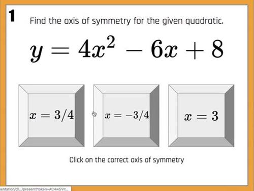 Distance learning Self Checking Flashcards- Finding the Axis of Symmetry