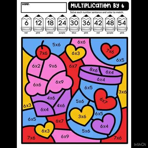 February Themed Mixed Multiplication Facts No Prep Coloring Math Activities