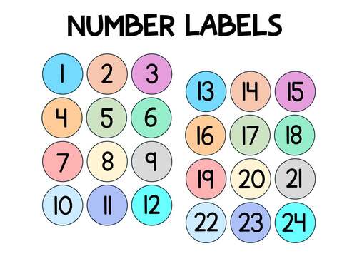 Printable Bright Number Labels, Cubby Labels, Book Bin Labels, Number Spots