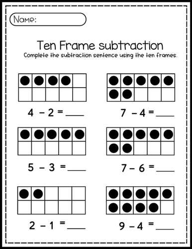 Ten frame subtraction worksheet to 20 | Ten Frame Addition to 20 worksheets