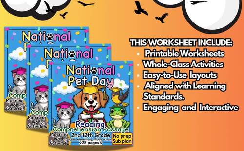 National Pet Day Reading Comprehension Activities 2nd,3rd,4th,5th,6th ...