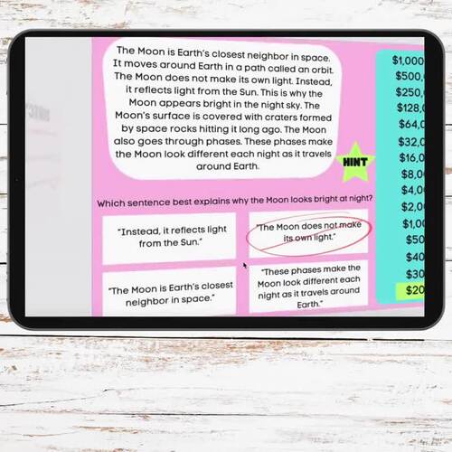 Text Evidence Millionaire Game Boom Cards | 3rd Grade Reading Comprehension