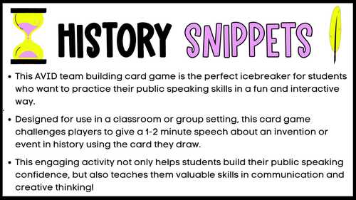 ATID Team Building Public Speaking Card Game Activity - History Snippets