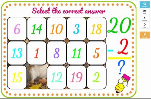 Fall Math Mystery Picture Subtraction to 20 Boom Cards 1st Grade Math