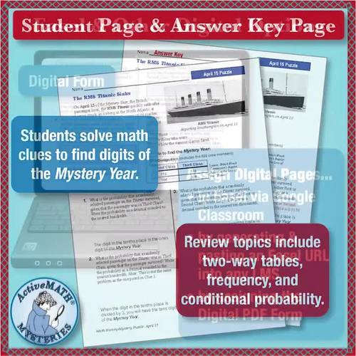 April 15 Math World History Puzzle: The Titanic Sinks | Conditional ...