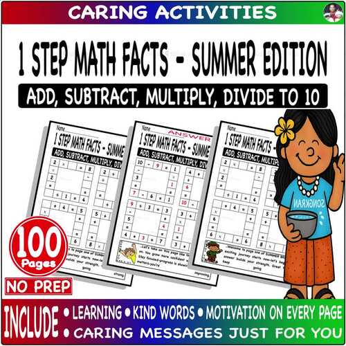 One-Step Add,Subtract, Multiply, Division to 10 Focus Practice -Summer ...