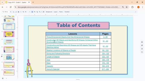 Google Slides Lessons - Ontario Math - Grade 1 - Spatial Sense Unit