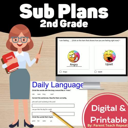 Emergency Sub Plans | 2nd Grade Substitute | Editable | Back to School