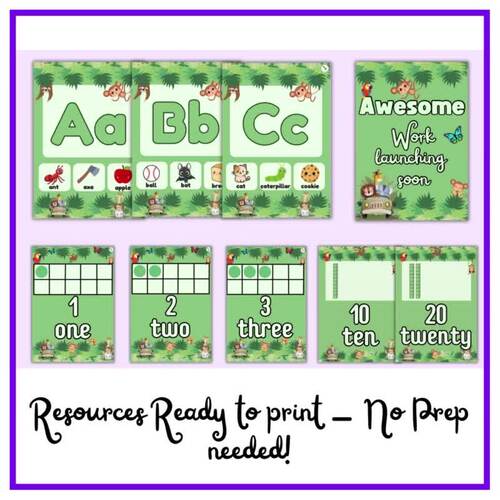 Jungle classroom decor printables flashcards & posters for Pre-K to 3rd ...