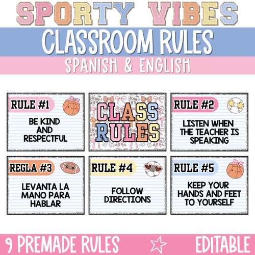 Pastel Sports Editable Classroom Rules Display Classroom Expectations ...