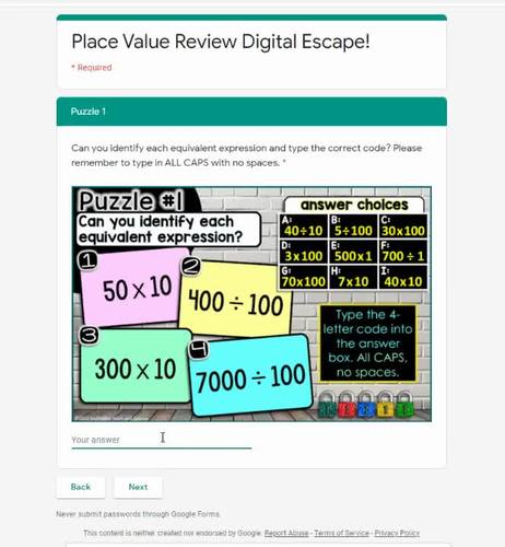 Place Value Review Digital Math Escape Room by Scaffolded Math and Science
