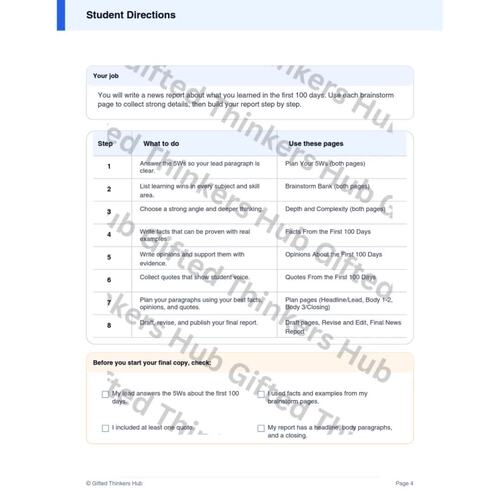 100th Day News Report Writing:5Ws, Facts & Quotes |Informational ...