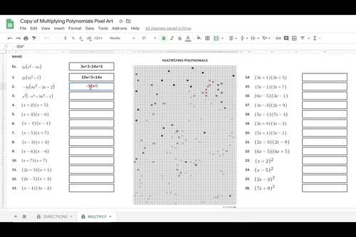 Google Sheets Digital Pixel Art Math Multiplying Polynomials by Algebra ...