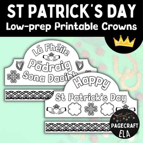 St Patrick's Day Crown Craft Templates in English and Irish Gaelic